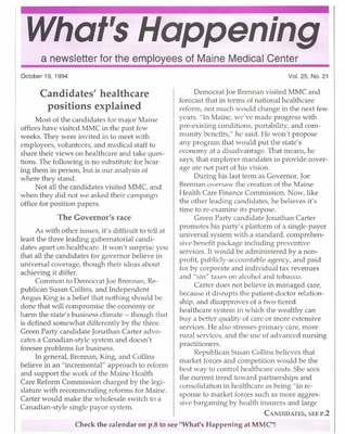 "What's Happening: October 19, 1994" by Maine Medical Center