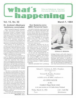 "What's Happening: March 7, 1984" by Maine Medical Center