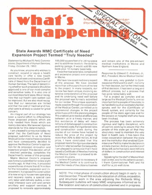 "What's Happening: October 29, 1982" by Maine Medical Center