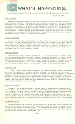 "What's Happening: September 9, 1974" by Maine Medical Center